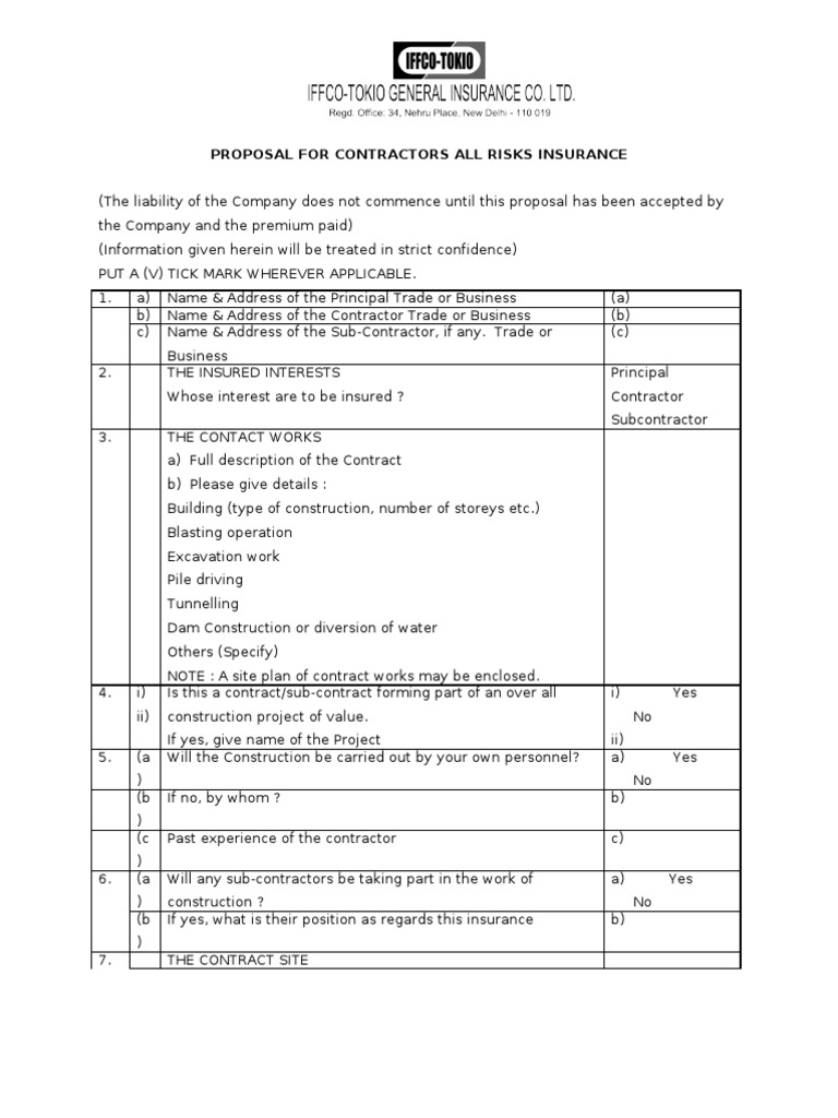 CAR - Proposal Form | PDF | Flood | Insurance