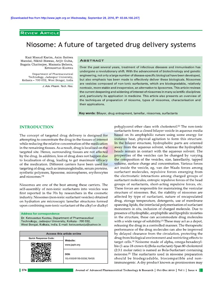 Niosome | PDF