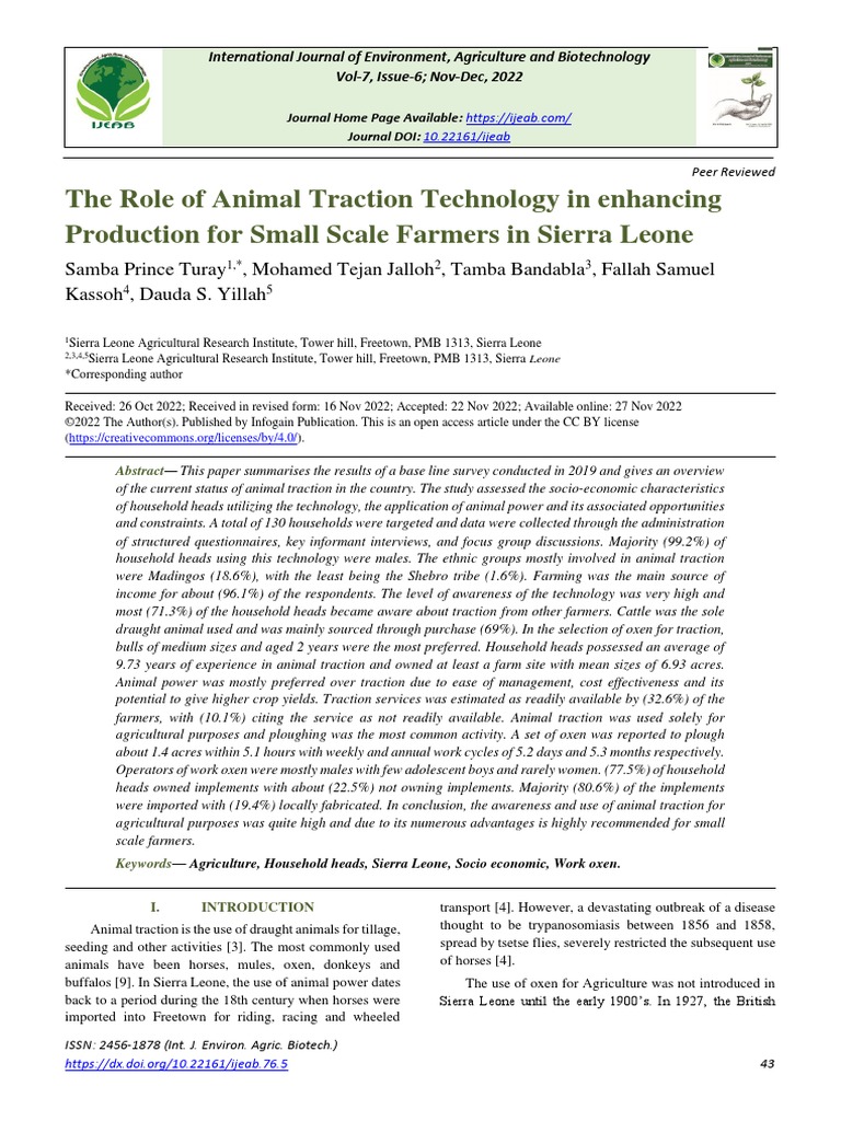 The Role of Animal Traction Technology in Enhancing Production For ...