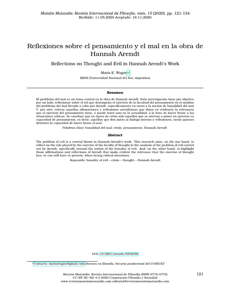 Pensamientos | PDF | Hannah Arendt | Filosofía