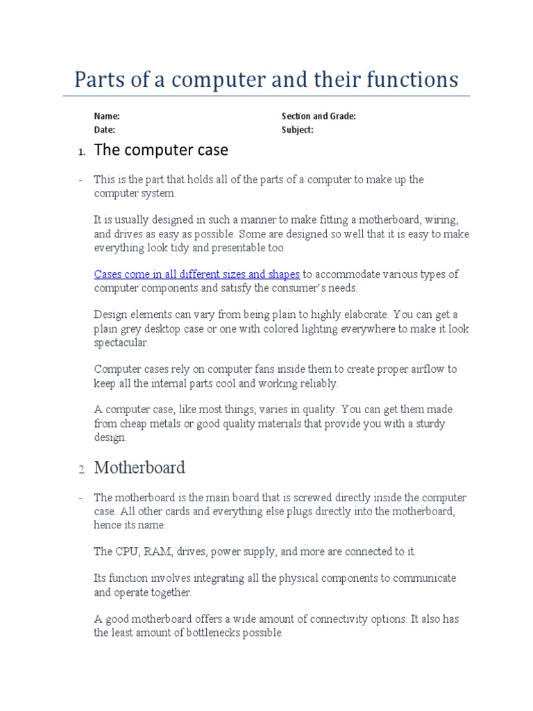 Computer Parts | PDF | Random Access Memory | Computer Monitor