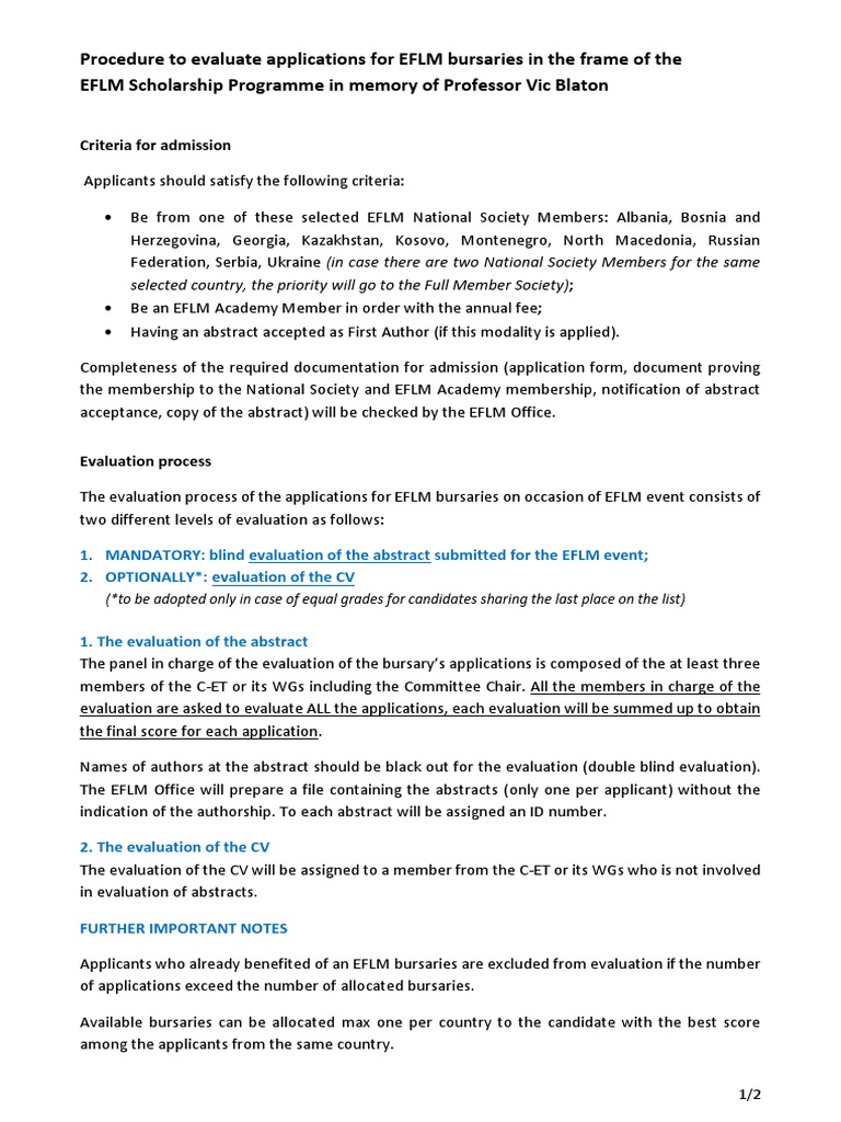 2b.procedure Evaluation Process of Bursaries Vic - Blaton - Programme ...