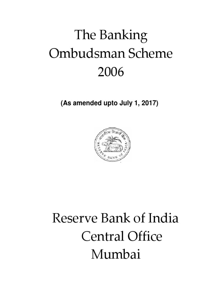 Banking Ombudsman Scheme 2006 Overview | PDF | Debit Card | Banks