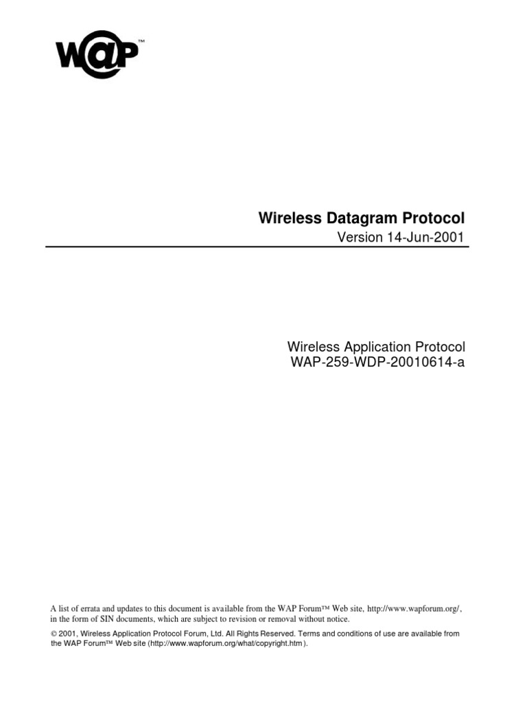 Wireless Datagram Protocol: Version 14-Jun-2001 | PDF | Communications ...