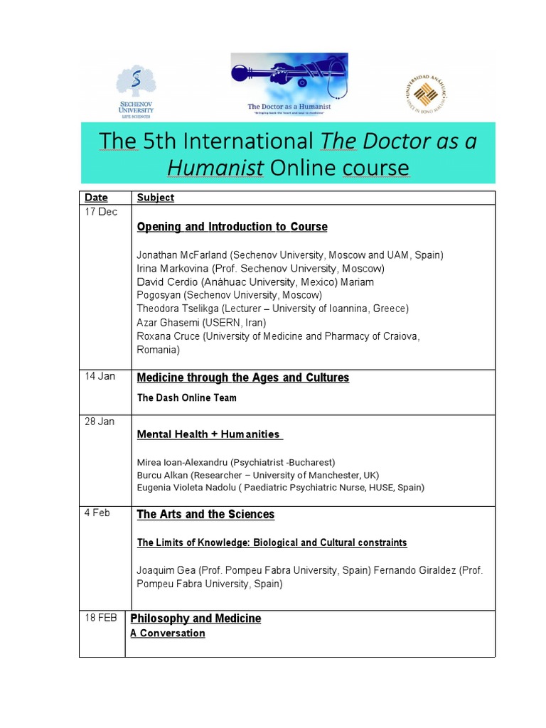 The 5th International - The Doctor As A Humanist - Online Course 2022 ...