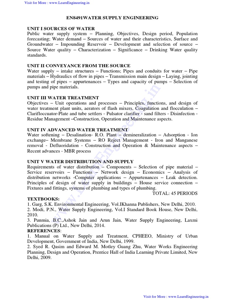 En8491 - Water Supply Engineering Collection - by Learnengineering - in | PDF | Water ...