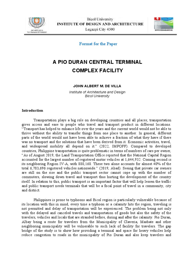 Designing a Central Terminal Complex in Pio Duran, Albay to Improve Transportation ...
