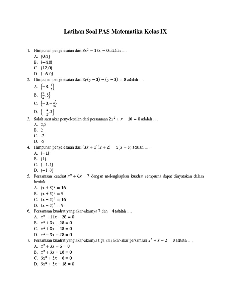 Latihan Soal PAS Matematika Kelas IX | PDF