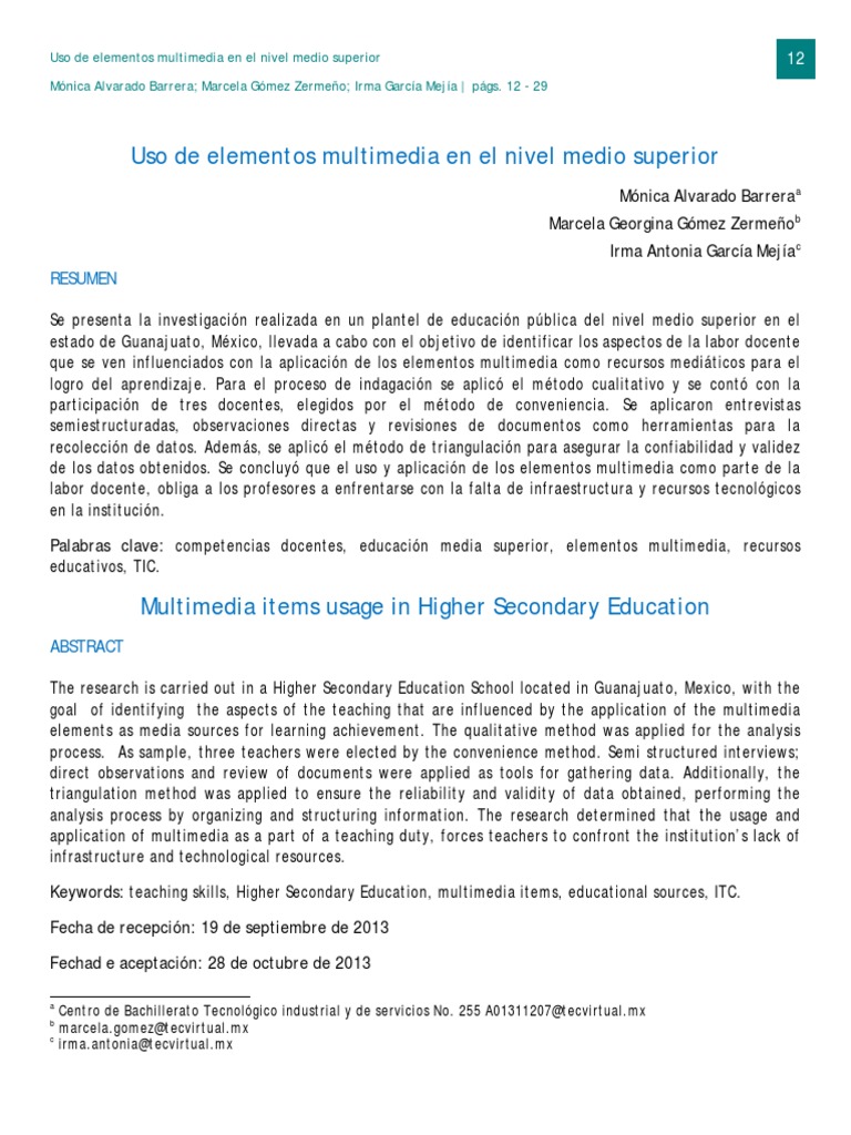 Uso de Elementos Multimedia en El Nivel Medio Superior: Resumen | PDF | Método de enseñanza ...