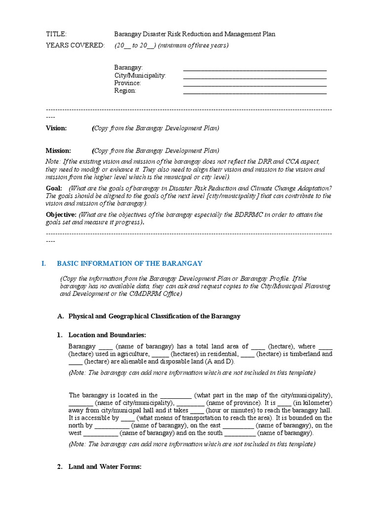 BDRRM Plan Template English | PDF | Emergency Evacuation | Emergency Management