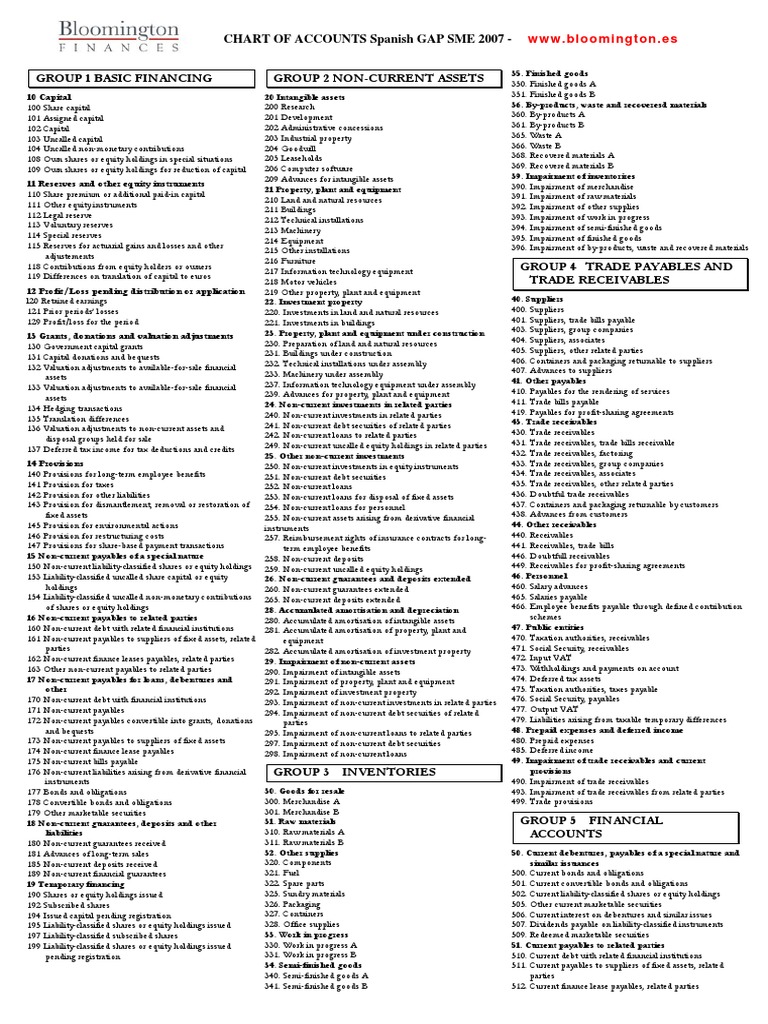 Spanish SME Accounting Chart 2007 | PDF | Investing | Fixed Asset