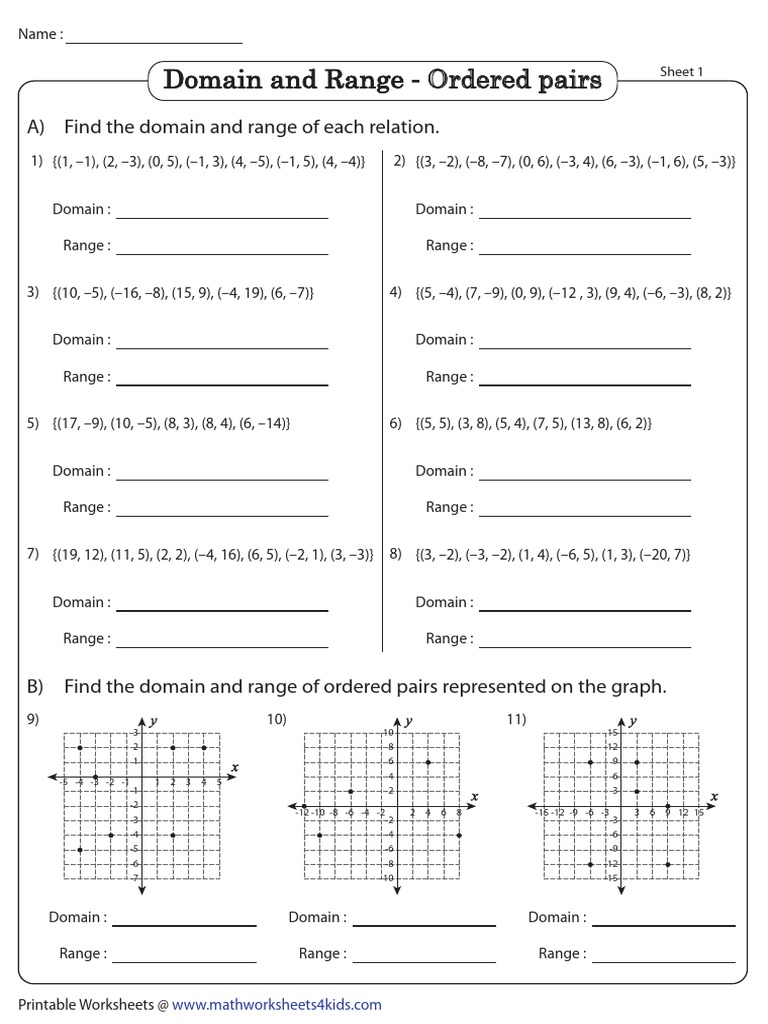 Domain And Range Activity Sheets Pdf Mathematical Relations Graph Theory