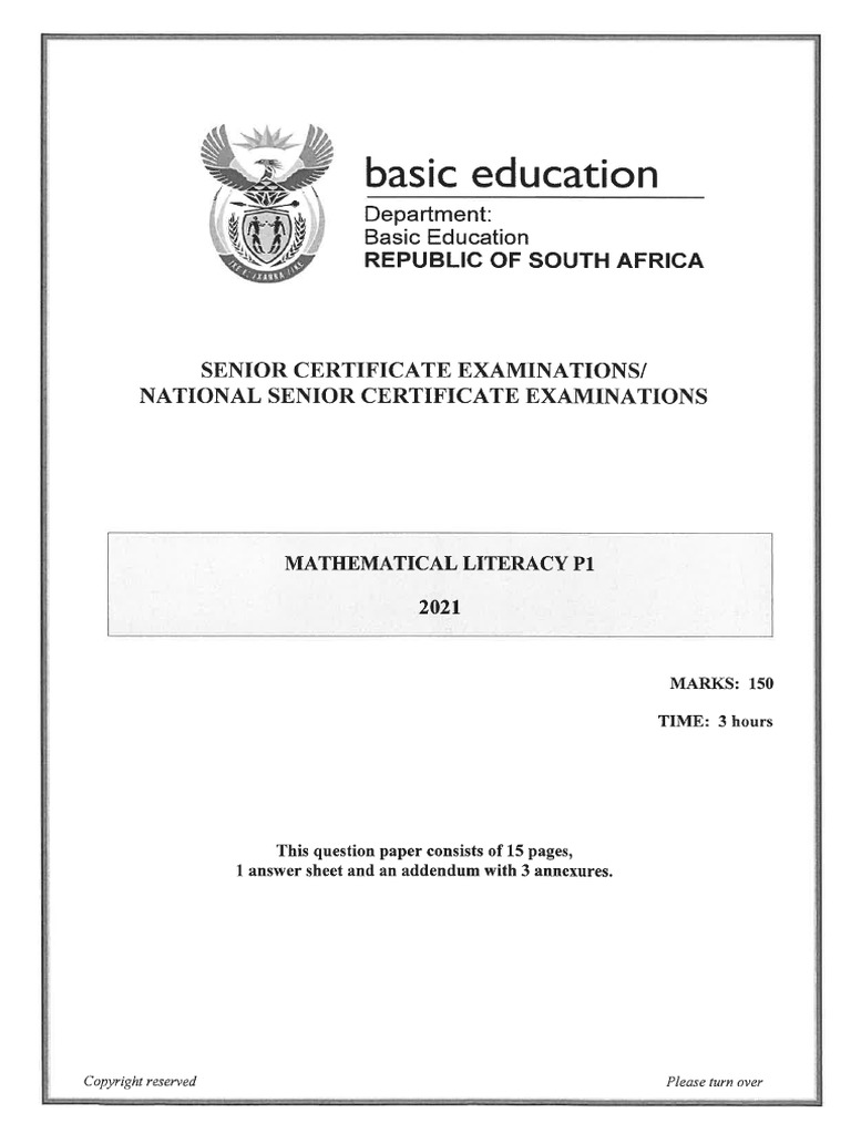 Mathematical Literacy P1 May June 2021 Eng Pdf