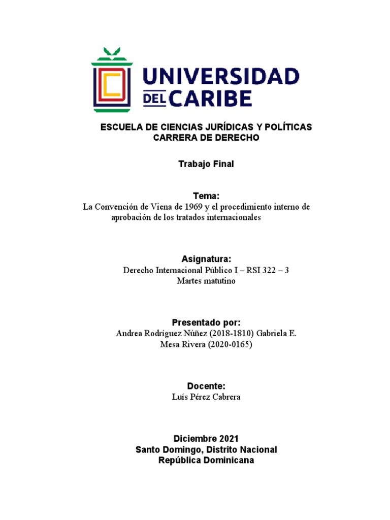 Trabajo Final Derecho Internacional Publico I Unicaribe | PDF | Tratado | Convenio europeo de ...