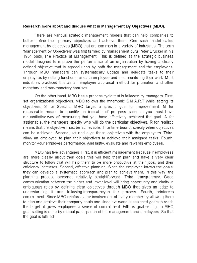 Research More About and Discuss What Is Management by Objectives (MBO ...