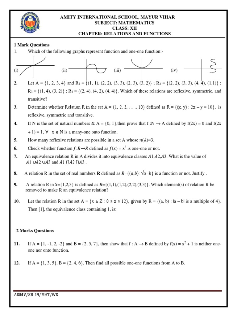 Assignment Relations And Functions Pdf Function Mathematics Mathematical Relations 