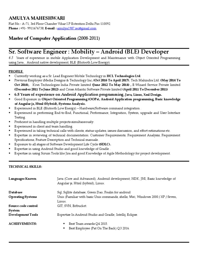 Amulya Maheshwari Resume | PDF | Android (Operating System) | Mobile App
