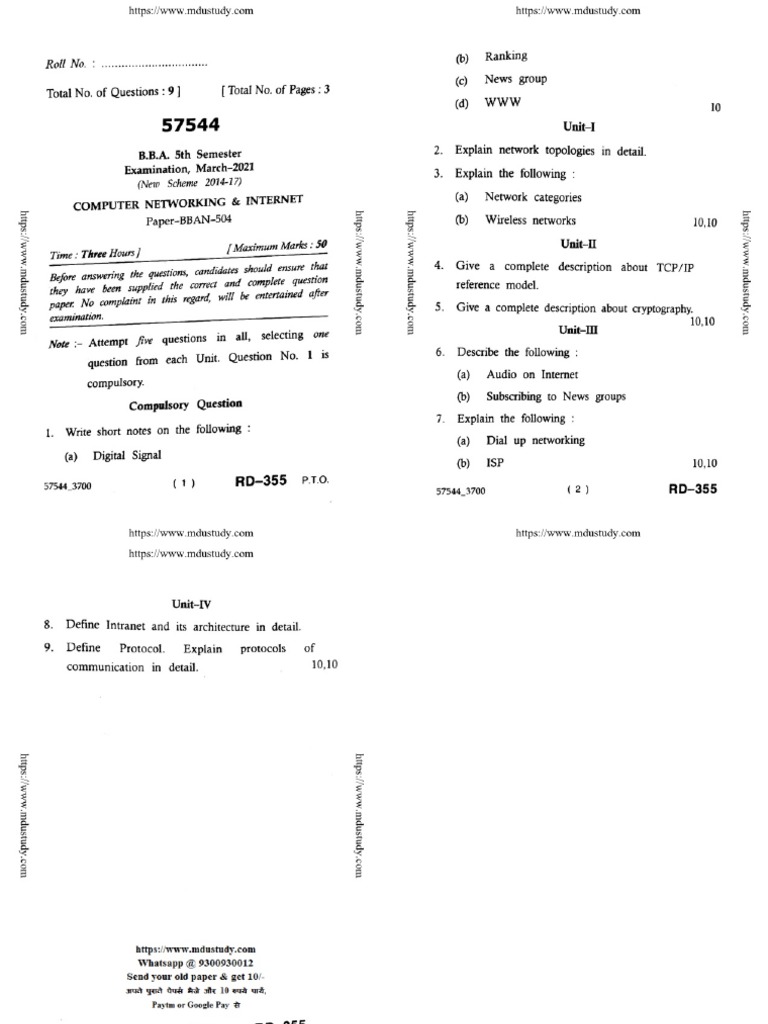 Bba 5 Sem Computer Networking and Internet 57544 Mar 2021 | PDF