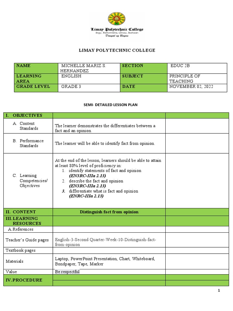 Hernandez-Michelle-Mariz-S. Educ 2b English Grade 3 | PDF