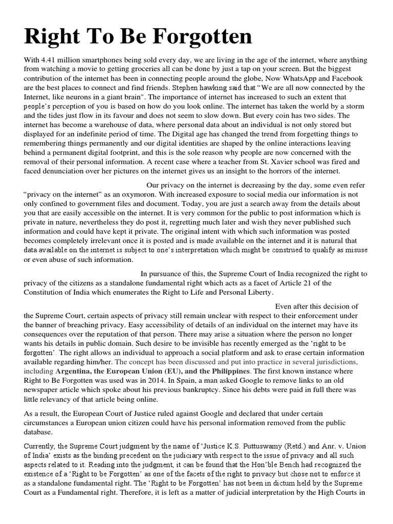 Right To Be Forgotten-1 | PDF