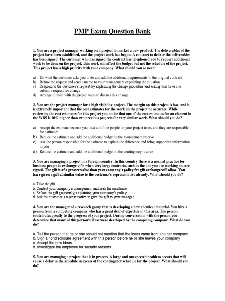 PMP Exam Question Bank New | PDF