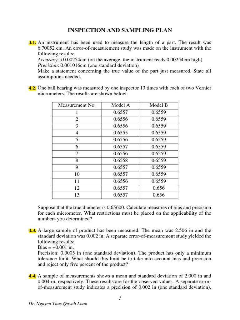 C4-1-Exe-Inspection Sampling-TT | PDF | Accuracy And Precision ...