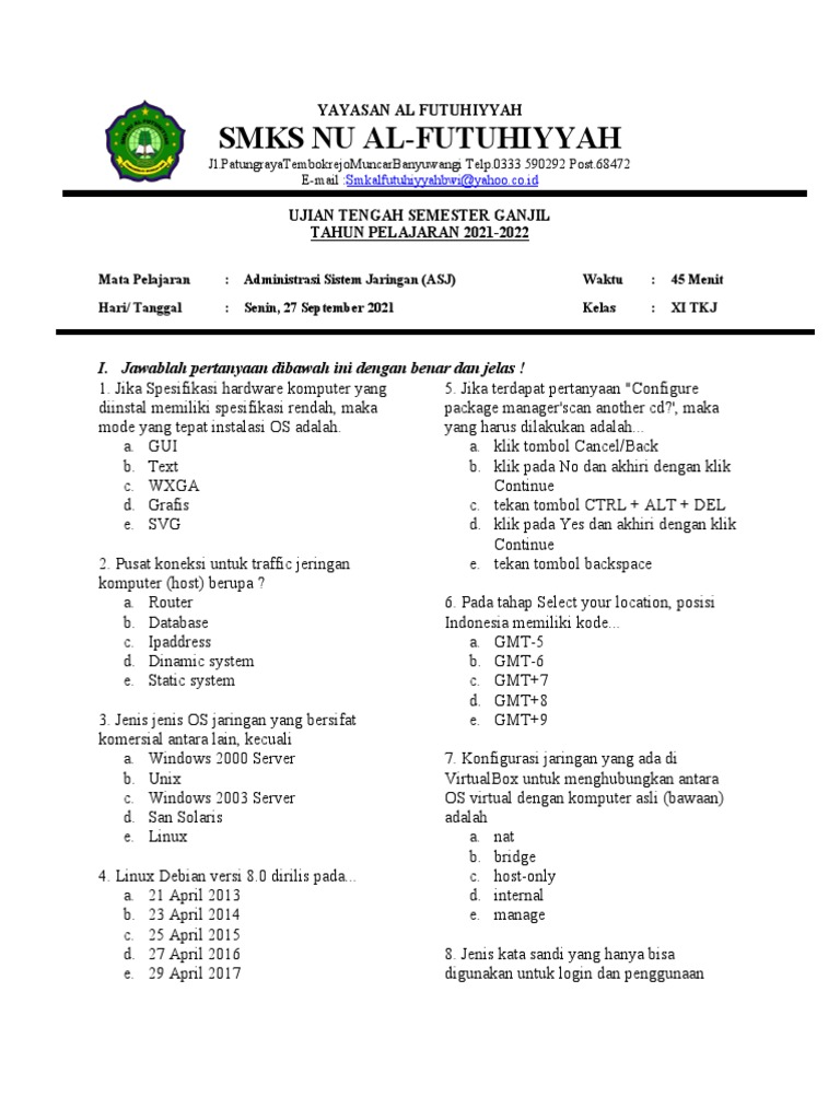 Soal PAS XI TKJ - ASJ | PDF | Komputer