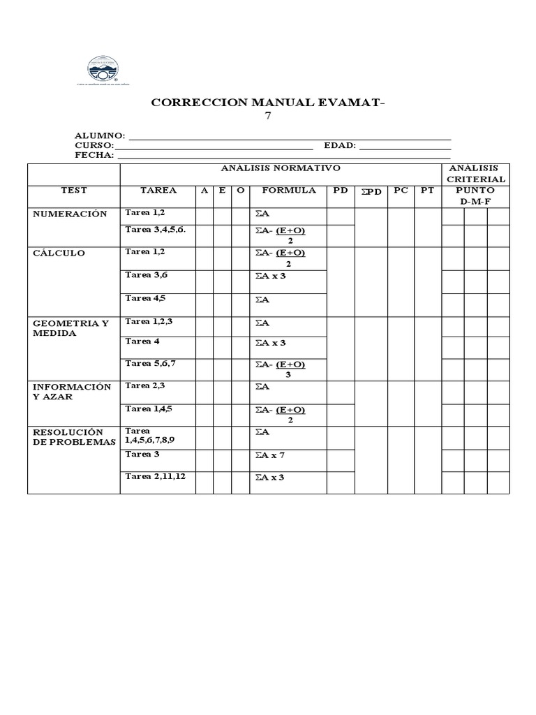 Pauta Corrección Manual EVAMAT 7 | PDF
