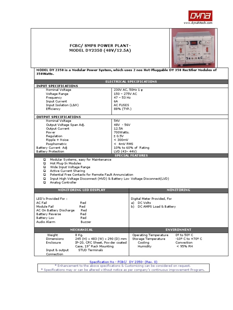 FCBC/ Smps Power Plant-MODEL DY2350 (48V/12.5A) | PDF | Alternating ...