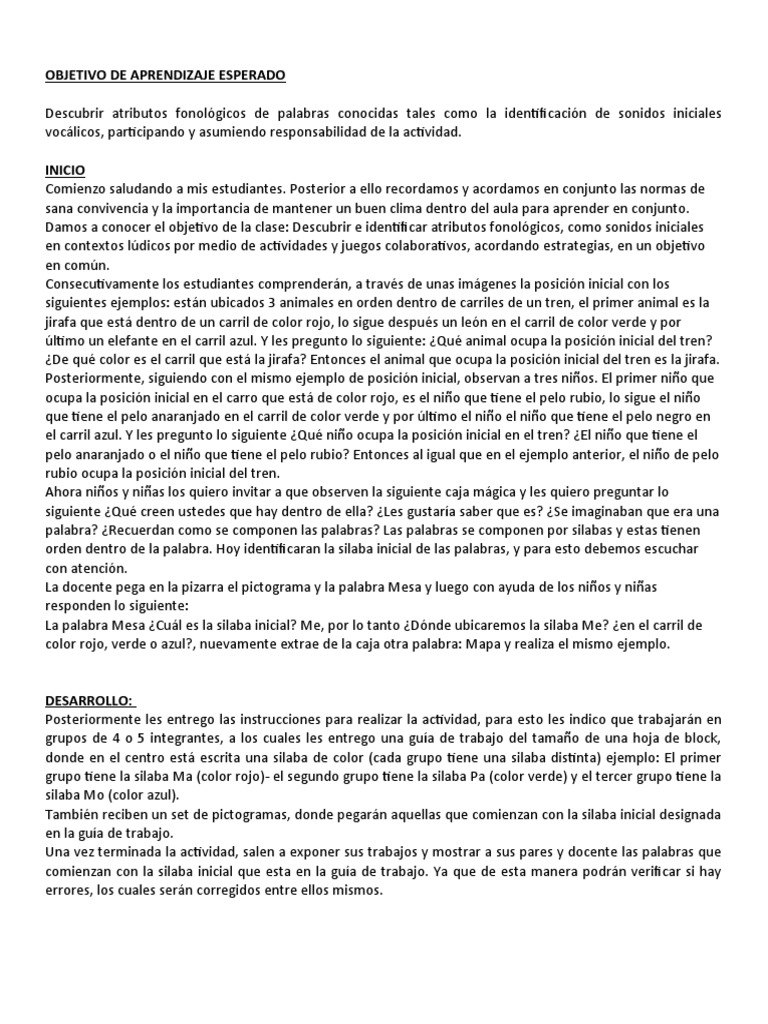 Planificación Silaba Inicial | PDF | Color | Cognición