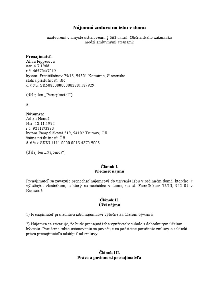 Nájomná Zmluva Na Byt | PDF