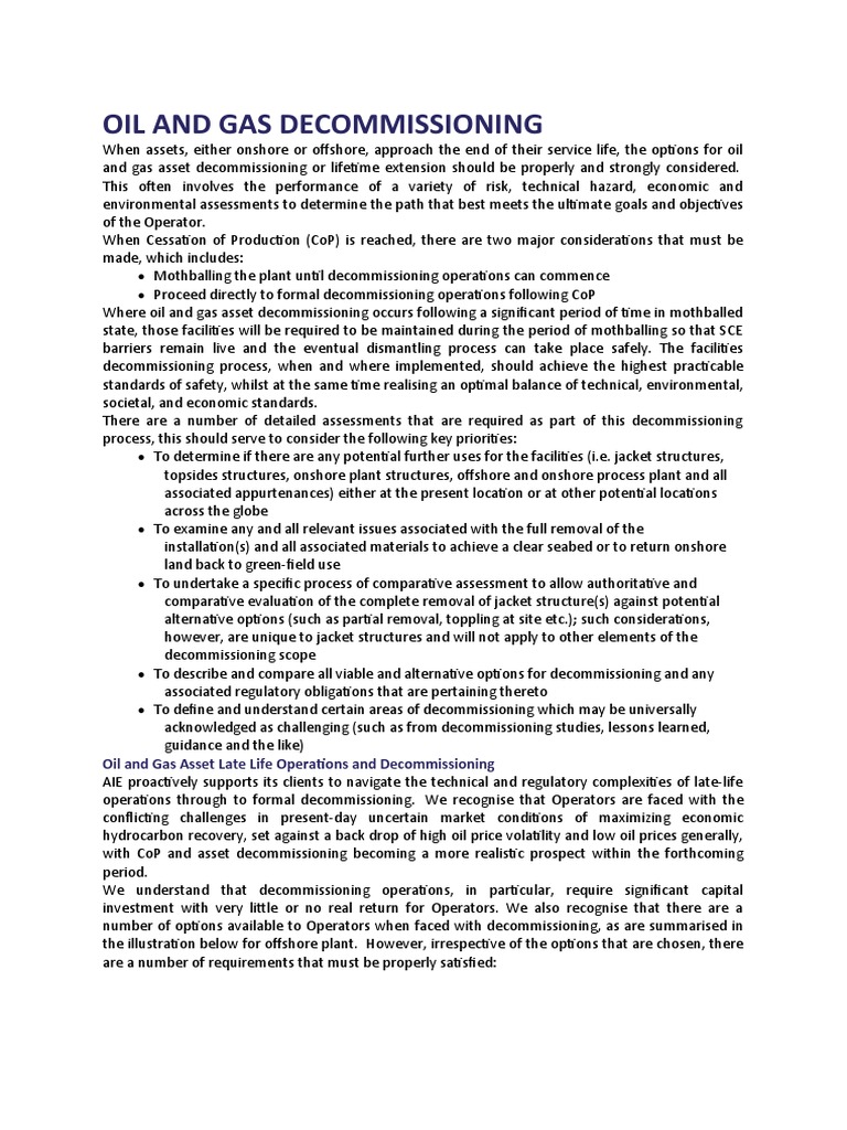Oil and Gas Decommissioning | PDF | Option (Finance) | Economies