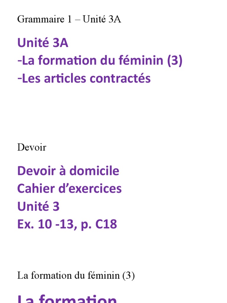 Grammaire 1 - UNITE 3A (15 Novembre 2022) | PDF | Nombre grammatical ...