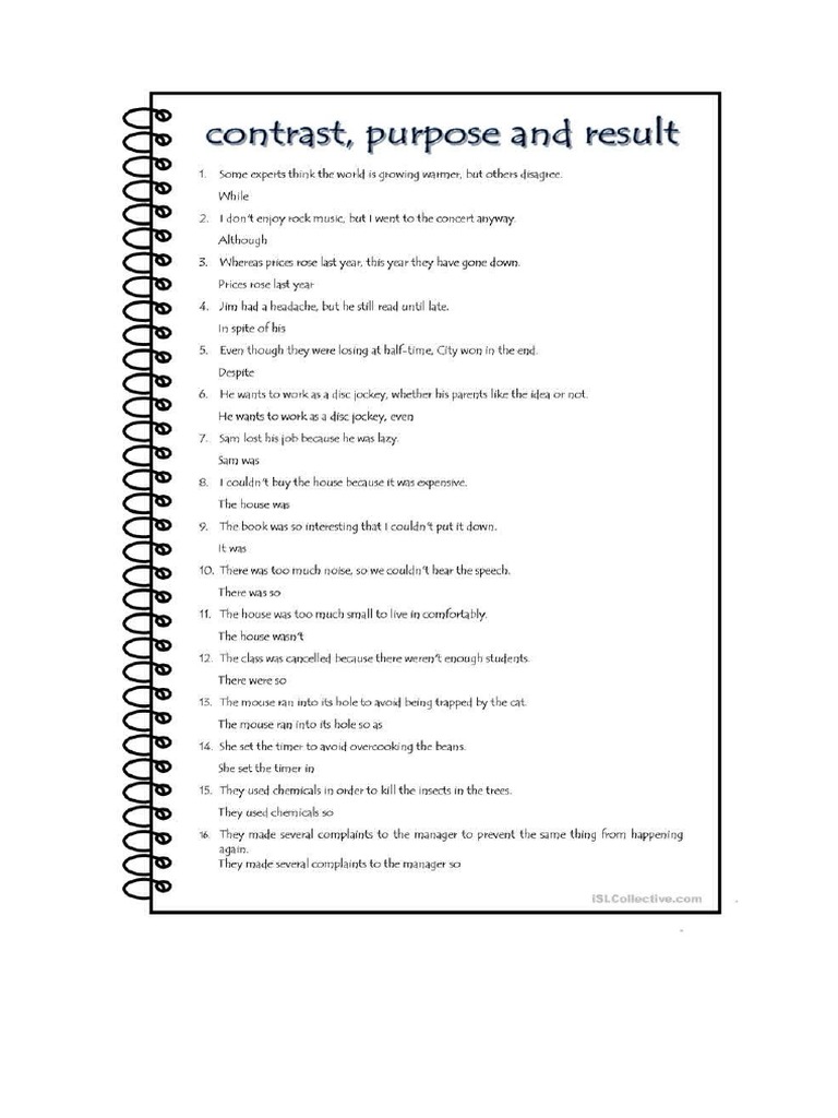 Contrast Result Purpose Connectors | PDF