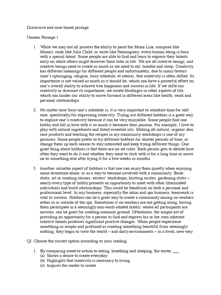 S3 Unseen Practice | PDF | Creativity