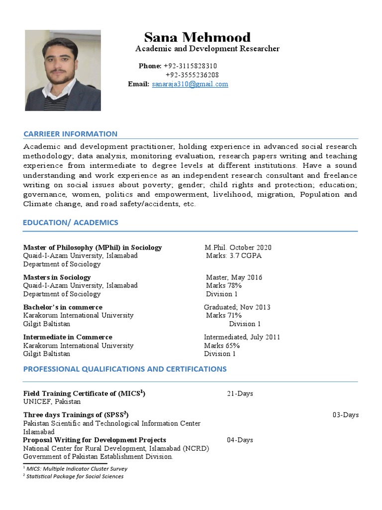 CV - Sana Mehmood | PDF