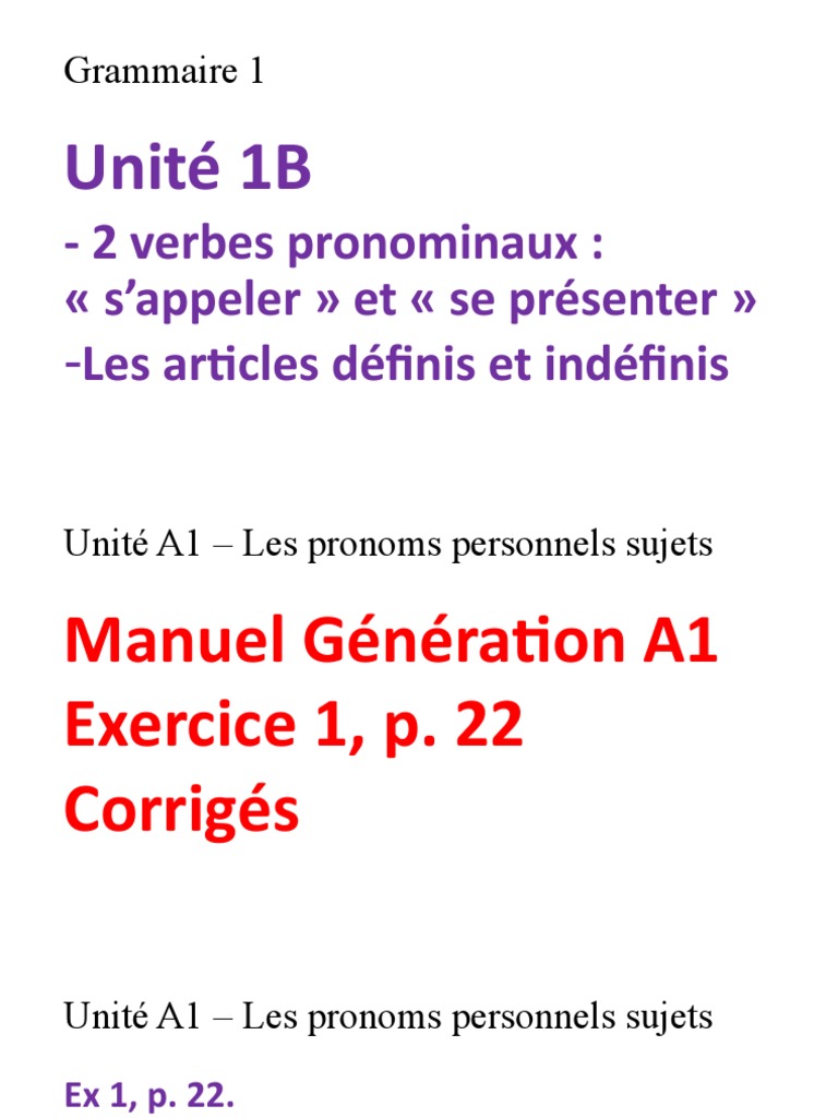 Grammaire 1 - UNITE 1B (20 Sept. 2022) | PDF | Nombre grammatical ...