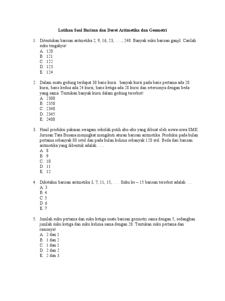 Latihan Soal Aritmatika & Geometri Kelas 10 | PDF