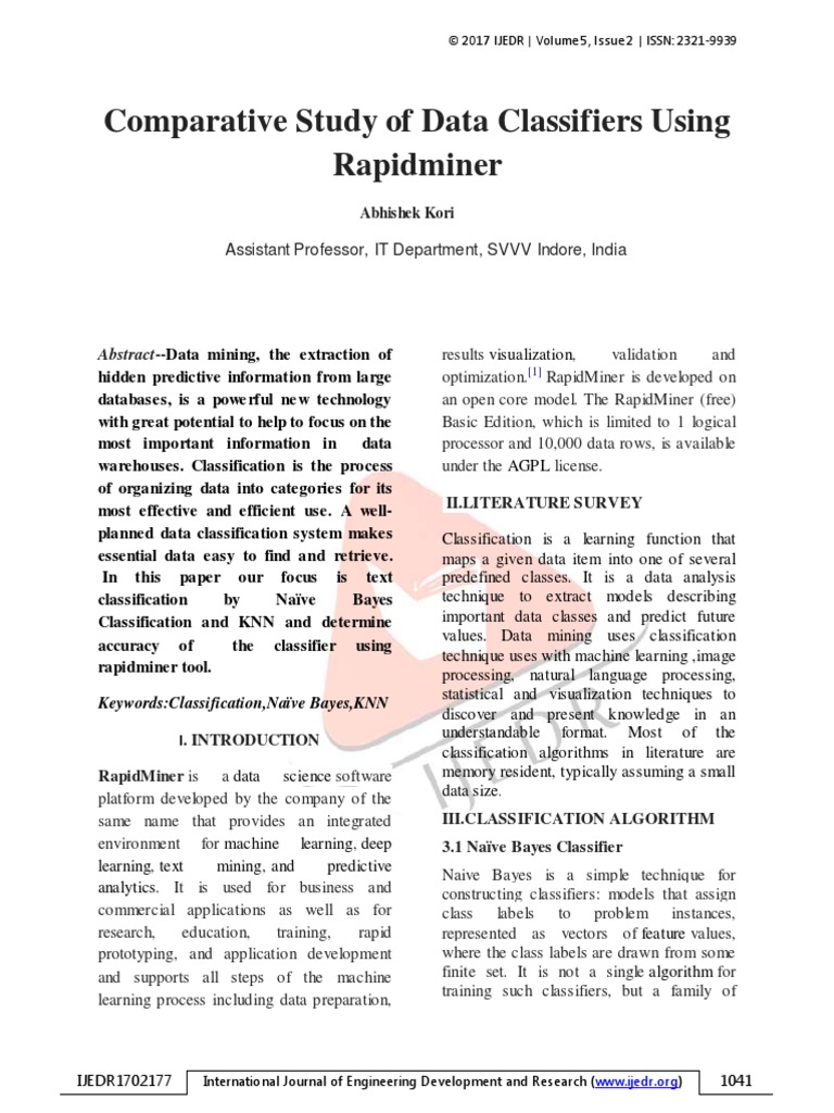 Ijedr1702177 Pdf Statistical Classification Machine Learning