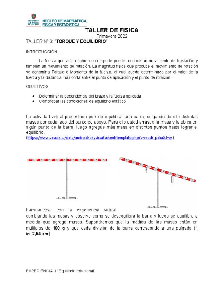 Taller 3 Torque | PDF | Masa | Fuerza