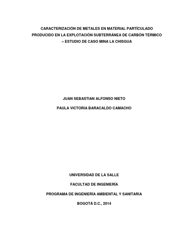 Caracterización de Metales en Material Partículado Producido en La ... Caracterización de Metales en Material Partículado Producido en La ...