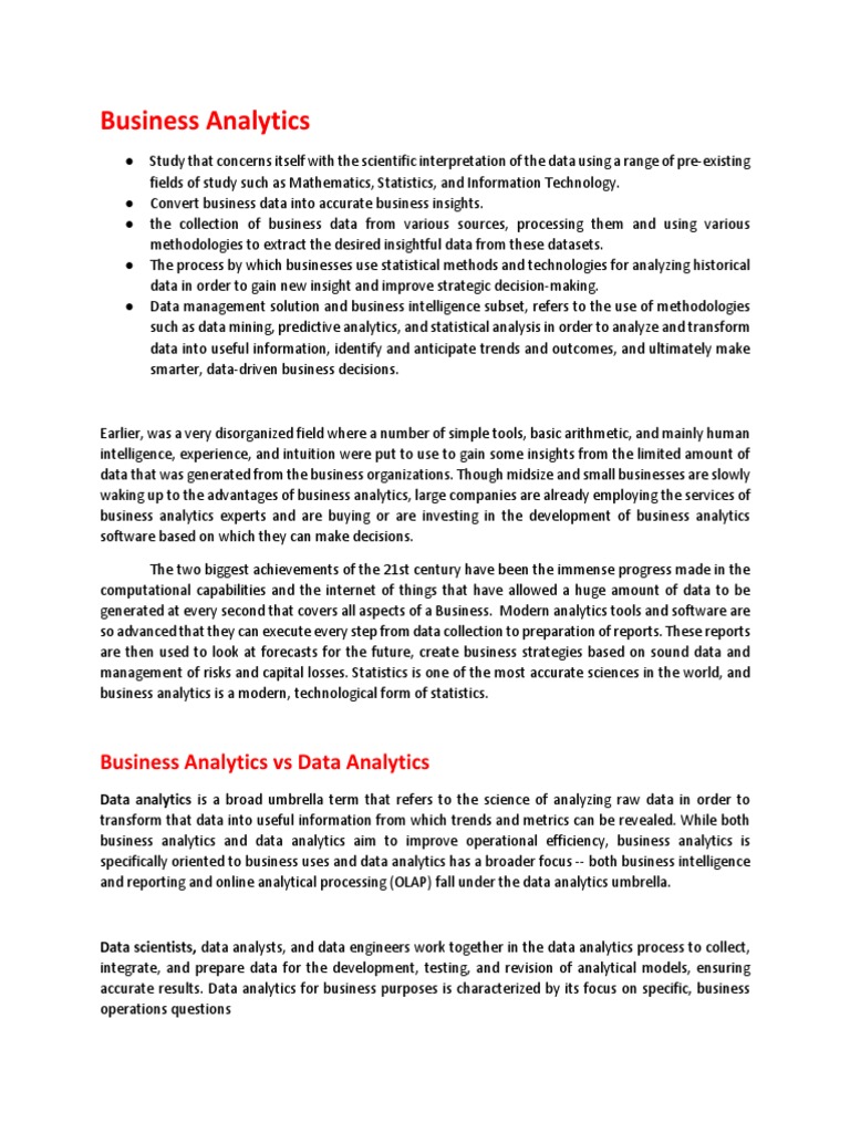 Business Analytics | PDF | Analytics | Business Analysis
