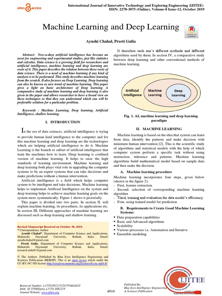 Machine Learning and Deep Learning: Ayushi Chahal, Preeti Gulia | PDF