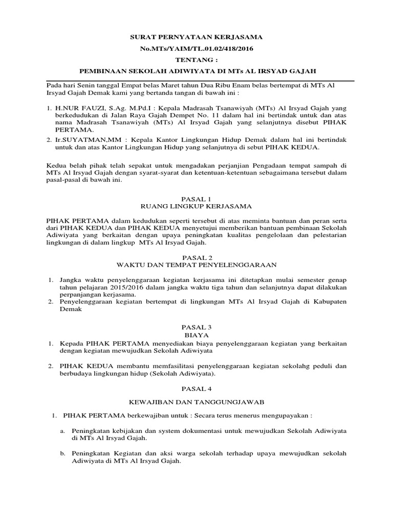 Mou MTS Dengan KLH | PDF