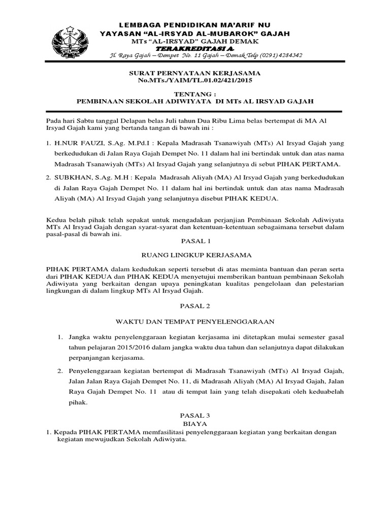 Mou MTS Dengan Ma Al Irsyad | PDF
