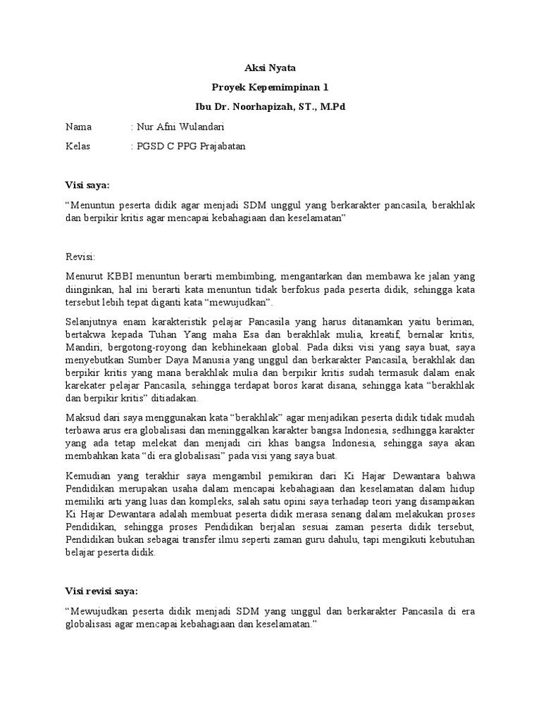 Aksi Nyata T1 - Mata Kuliah Proyek Kepemimpinan | PDF