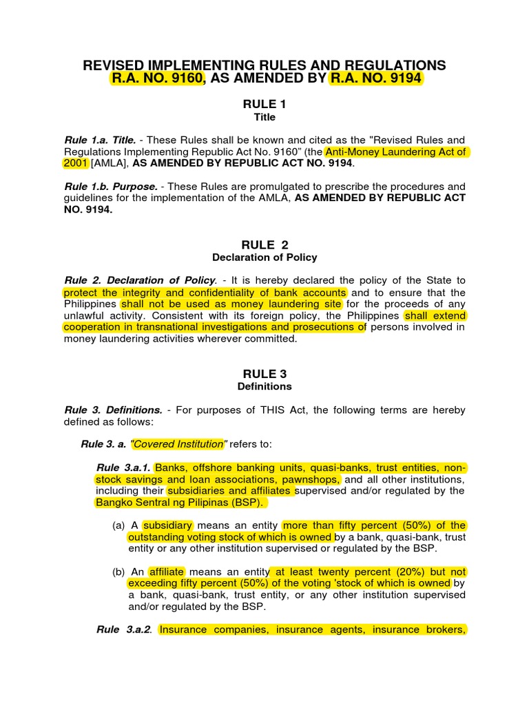 Ra9194 Irr | PDF | Money Laundering | Securities (Finance)