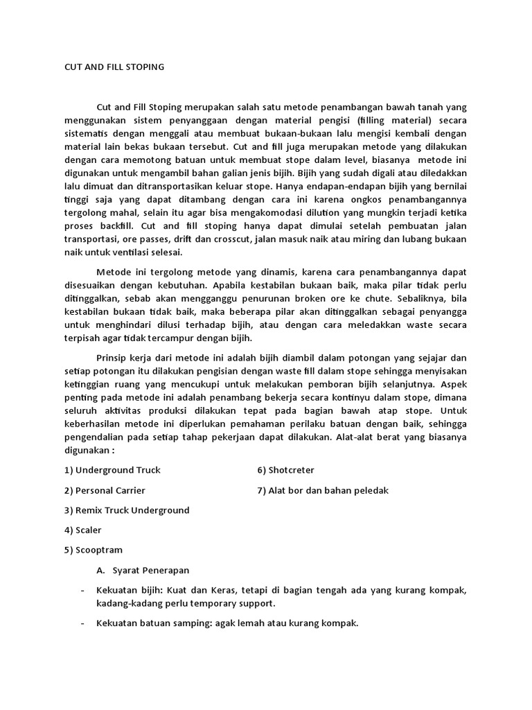 Metode Cut and Fill Stoping dalam Penambangan | PDF | Sains & Matematika