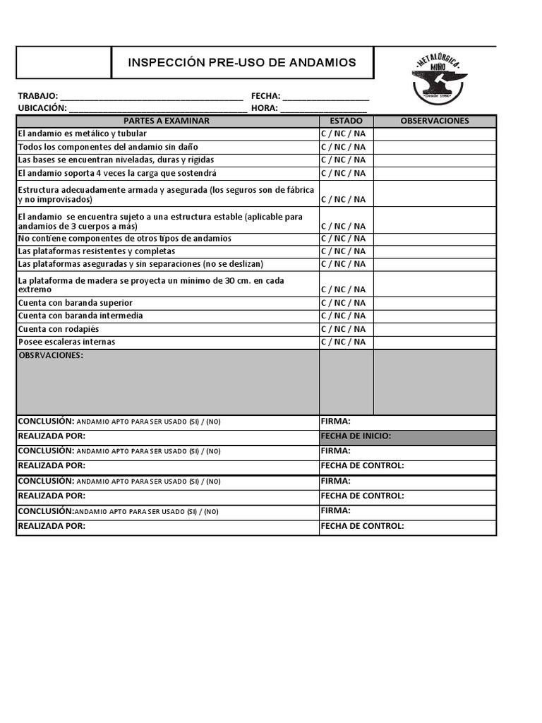 Check List Andamio Tubular | PDF | Andamio