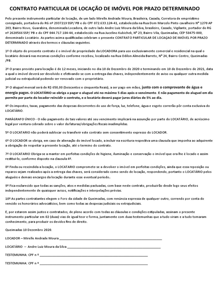 Contrato de Aluguel Modelo | PDF